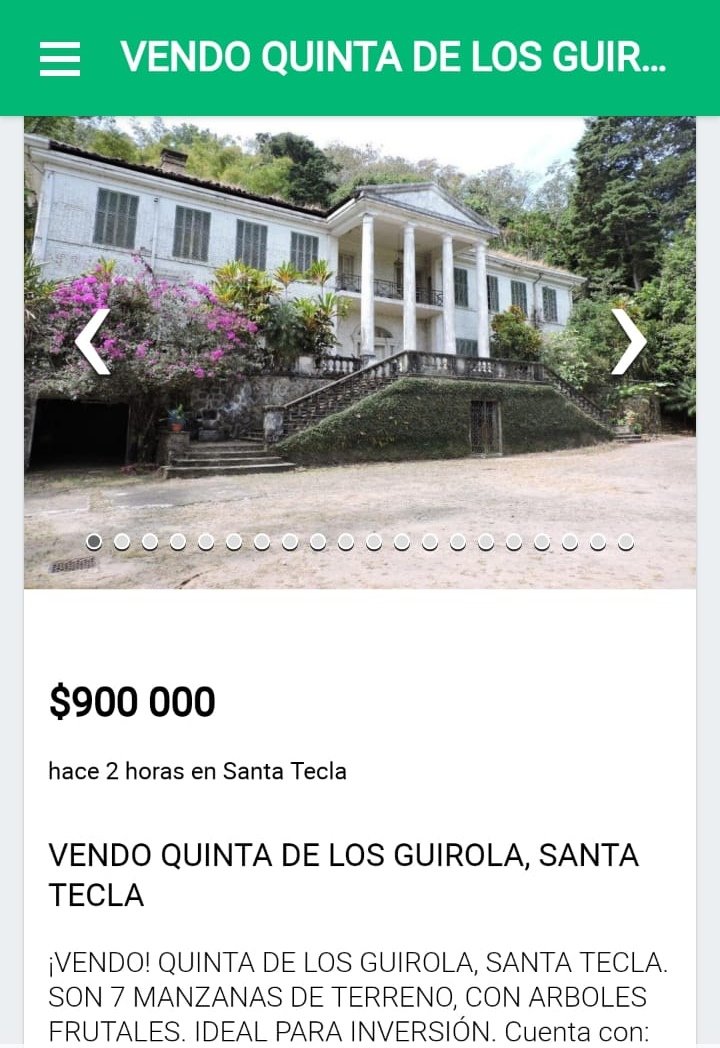 Se vende mítica mansión de la familia Guirola en Santa Tecla en casi un ...